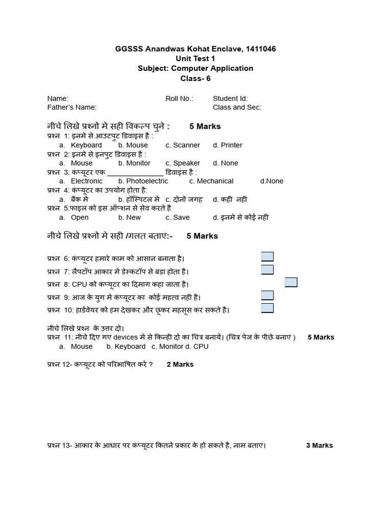 Class 6 Paper | PDF
