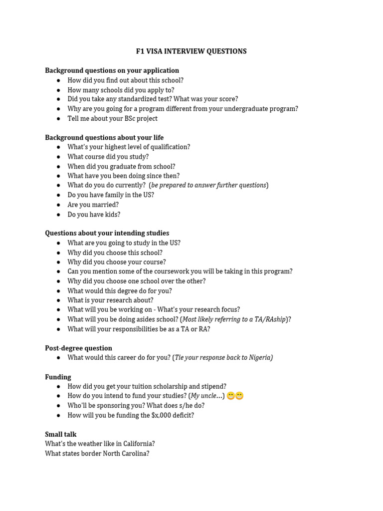 F1 Visa Interview Questions | PDF | Career & Growth