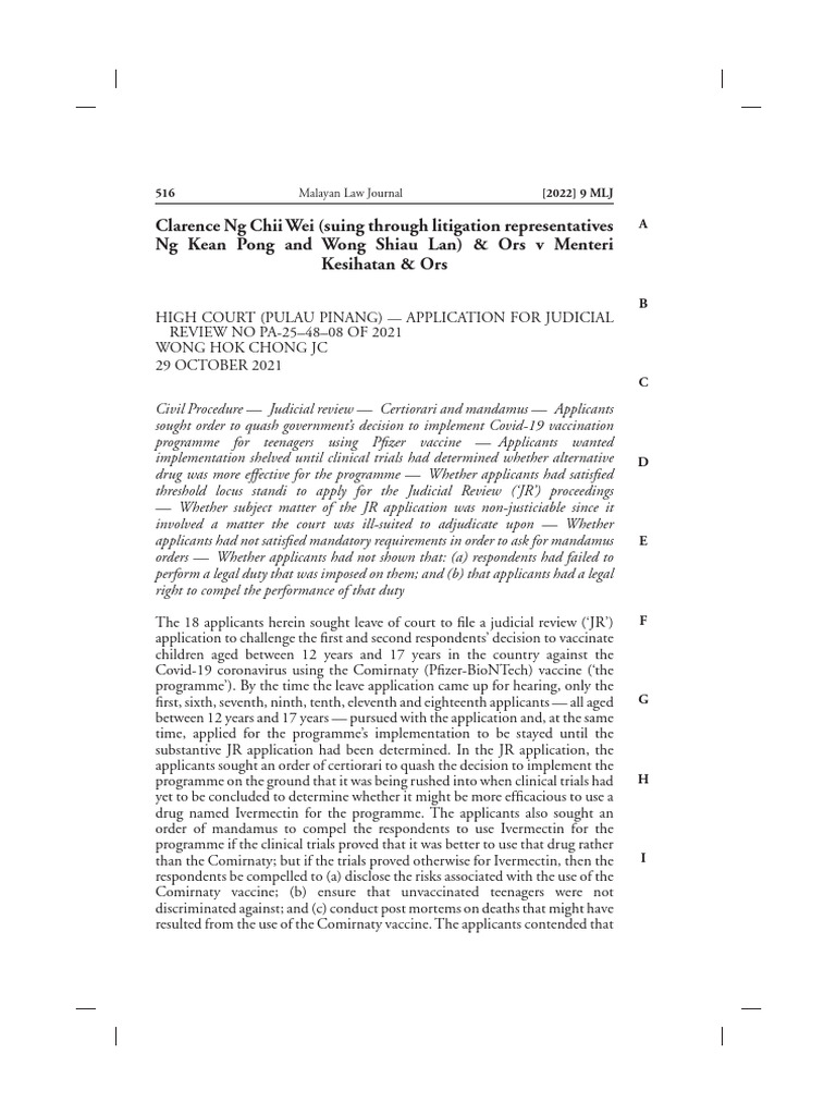 Clarence NG Chii Wei Suing Through Litigation Representatives NG | PDF | Standing (Law) | Appeal