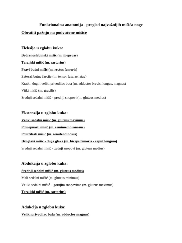 Funkcionalna Anatomija - Pregled Mišića Noge | PDF