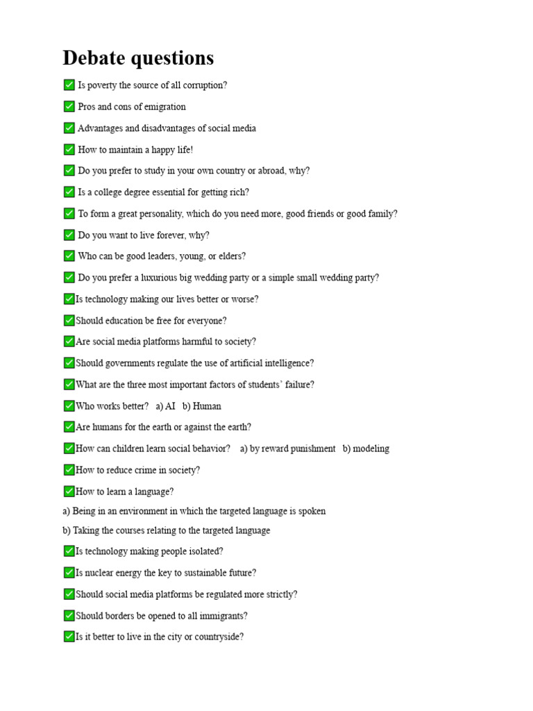 Engaging Debate Topics for Students | PDF