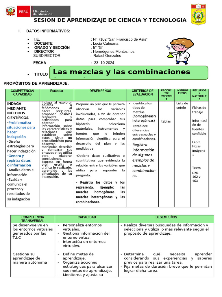 SESION 23 DE OCTUBRE Las Mezclas y Las Combinaciones (PARTE 2) | PDF | Mezcla | Aprendizaje