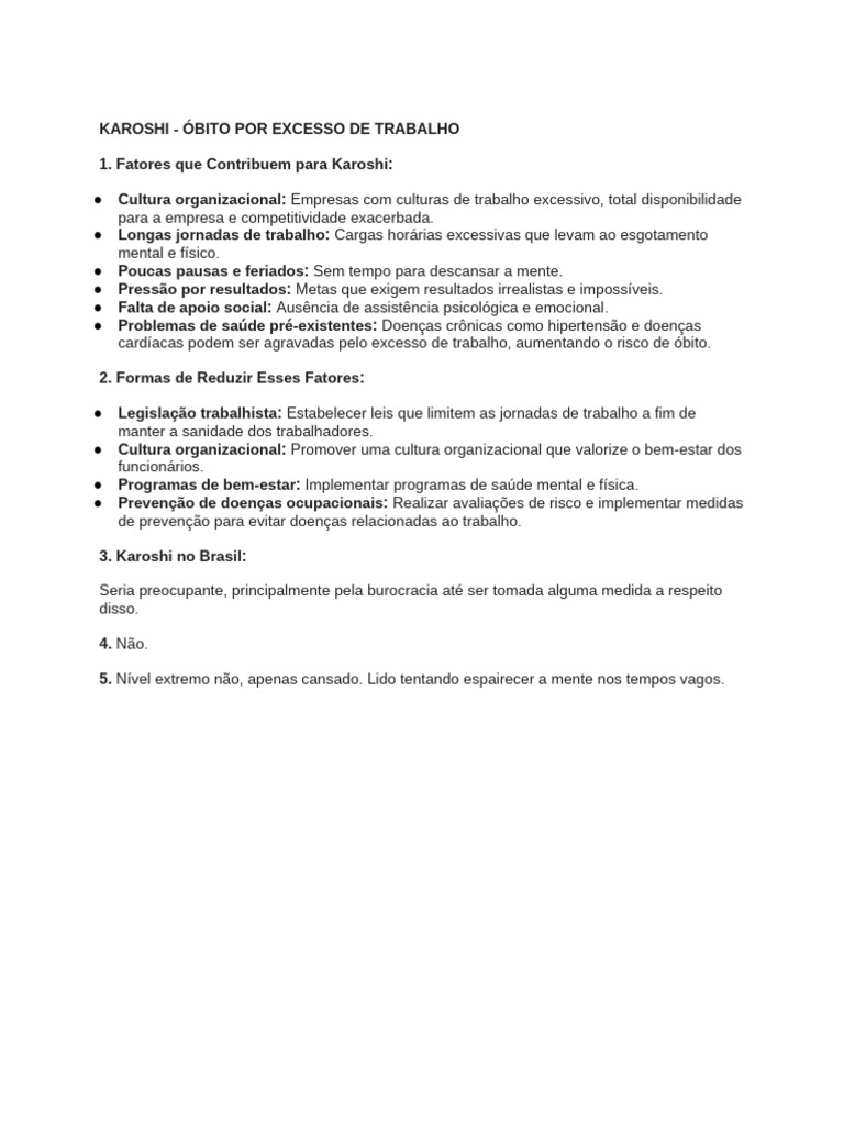 Karoshi - Óbito Por Excesso de Trabalho | PDF | Estilo de vida