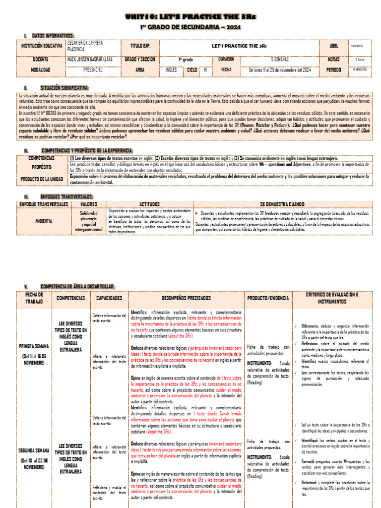 1° - Unit8 - Let - S Practice The 3RS | PDF | Reciclaje | Evaluación