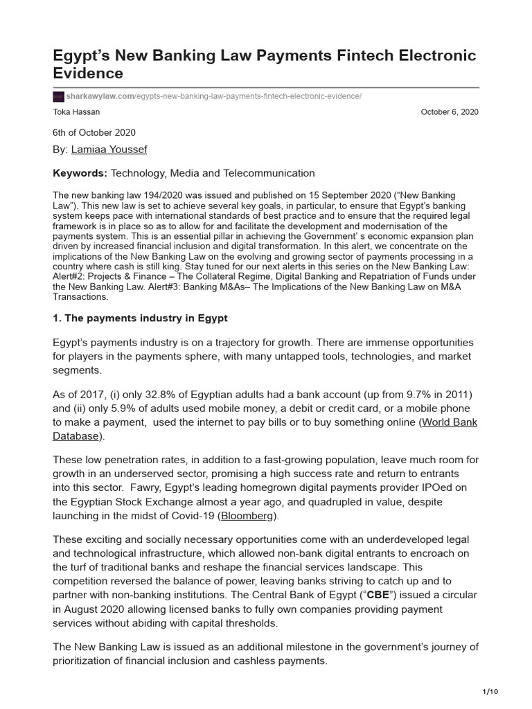 Egypt's New Banking Law on Payments | PDF | Banks | Payments