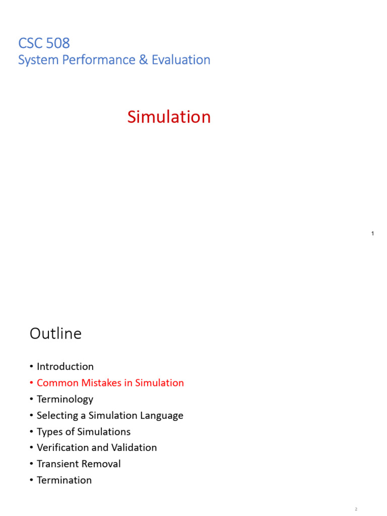 CSC 508 Simulation | PDF | Simulation | Discrete Time And Continuous Time