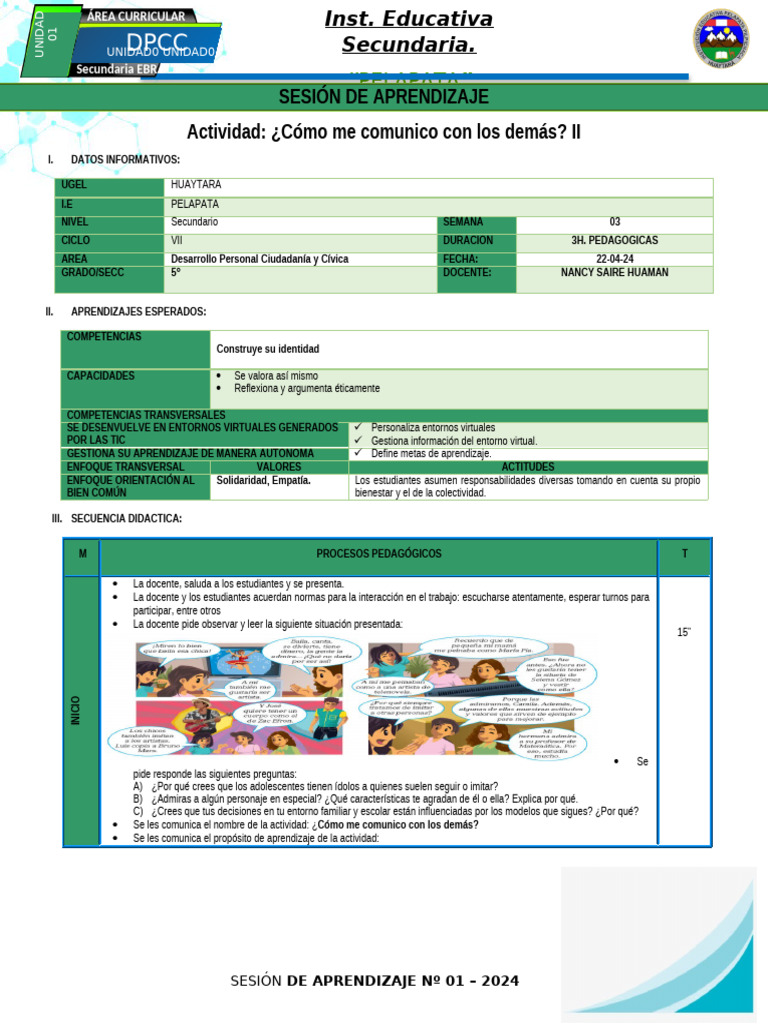 5° Dpcc-Sesioncomome Comunico-2 | PDF | Aprendizaje | Cognición