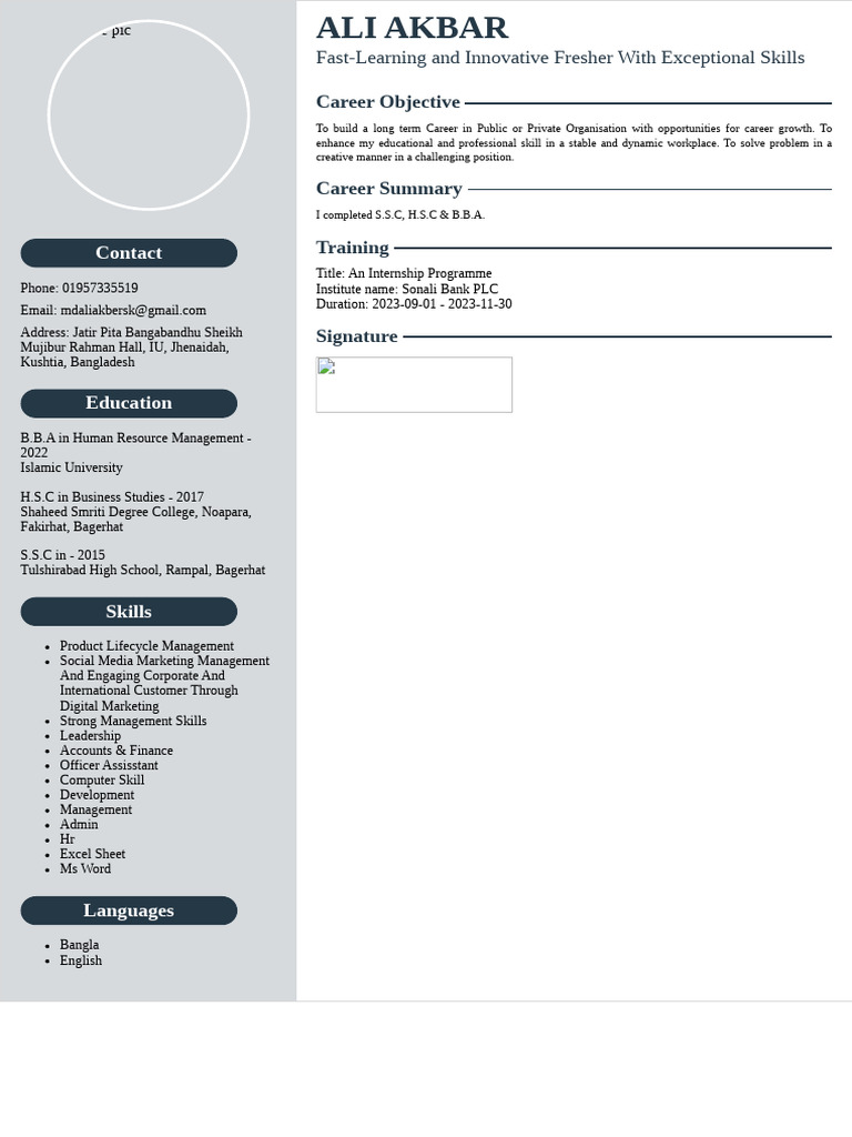 Ali Akbar's Professional Profile | PDF | Career & Growth | Self-Improvement