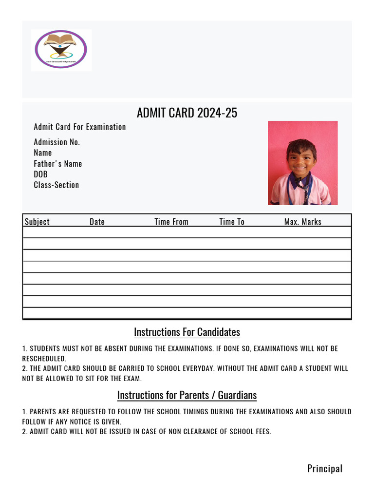 Nursery School Admit Card 2024-25 | PDF