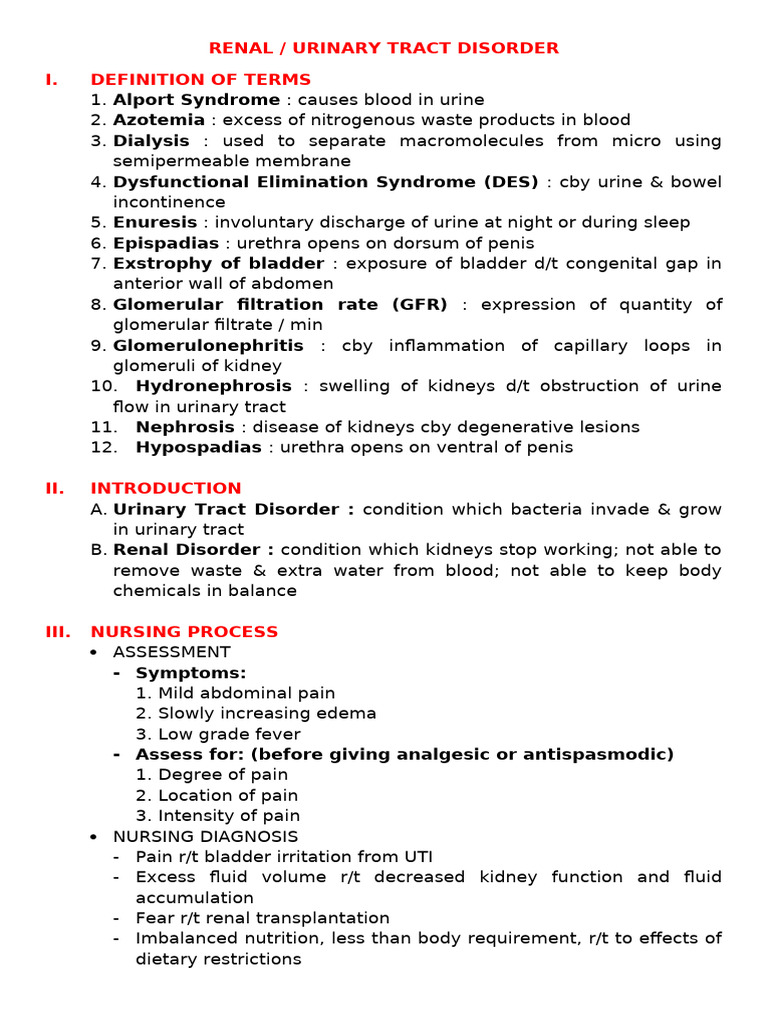 Renal and Urinary Tract Disorders Guide | PDF | Urinary Tract Infection ...