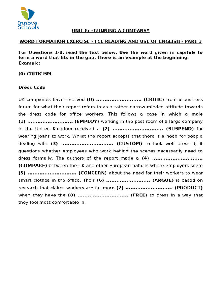 FCE Word Formation Exercise | PDF
