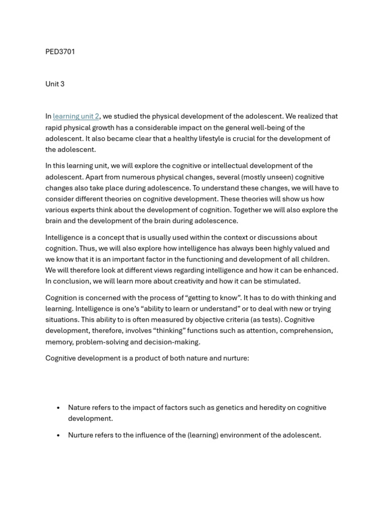 PED3701-Unit 3 | PDF | Intelligence | Intelligence Quotient