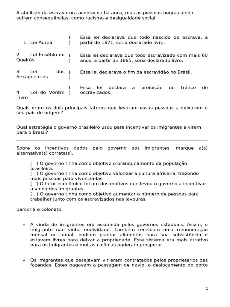 Consequências da Abolição da Escravatura | PDF | Escravidão | Brasil