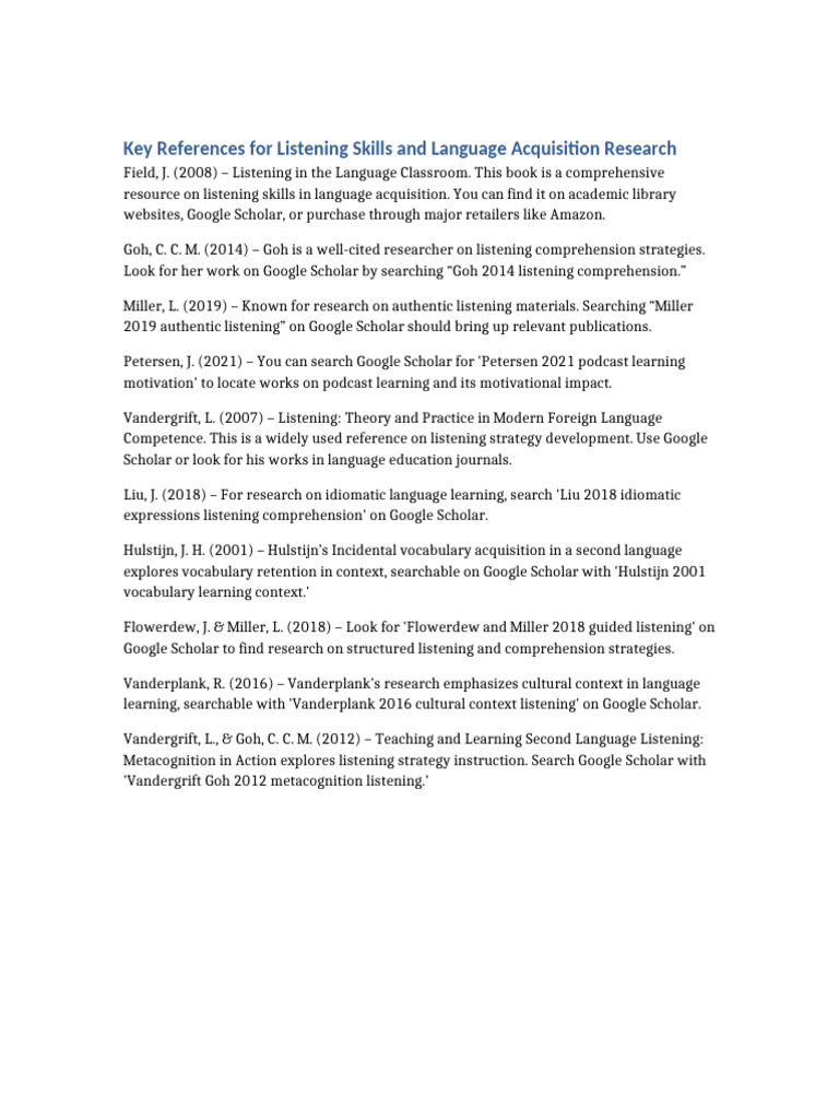 Listening Skills Research References | PDF