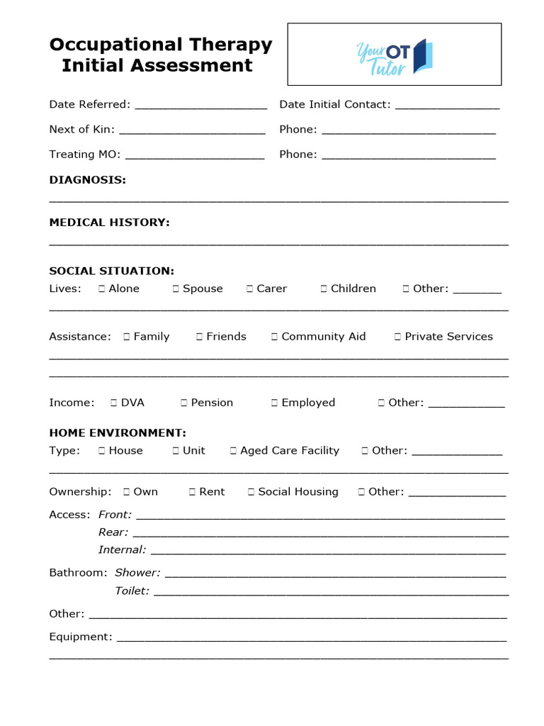 Occupational Therapy Initial Assessment: Diagnosis | PDF | Health Care ...