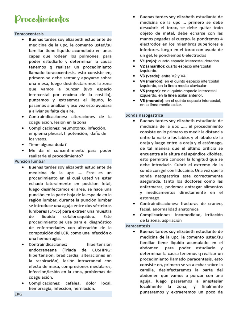 Procedimientos | PDF | Especialidades Medicas | Medicina CLINICA