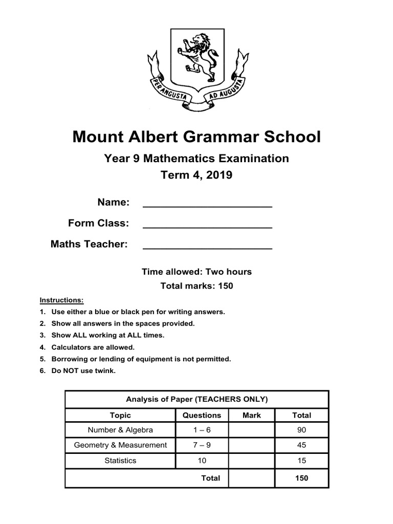 Year 9 Exam 2019 | PDF | Multiplication | Mathematics