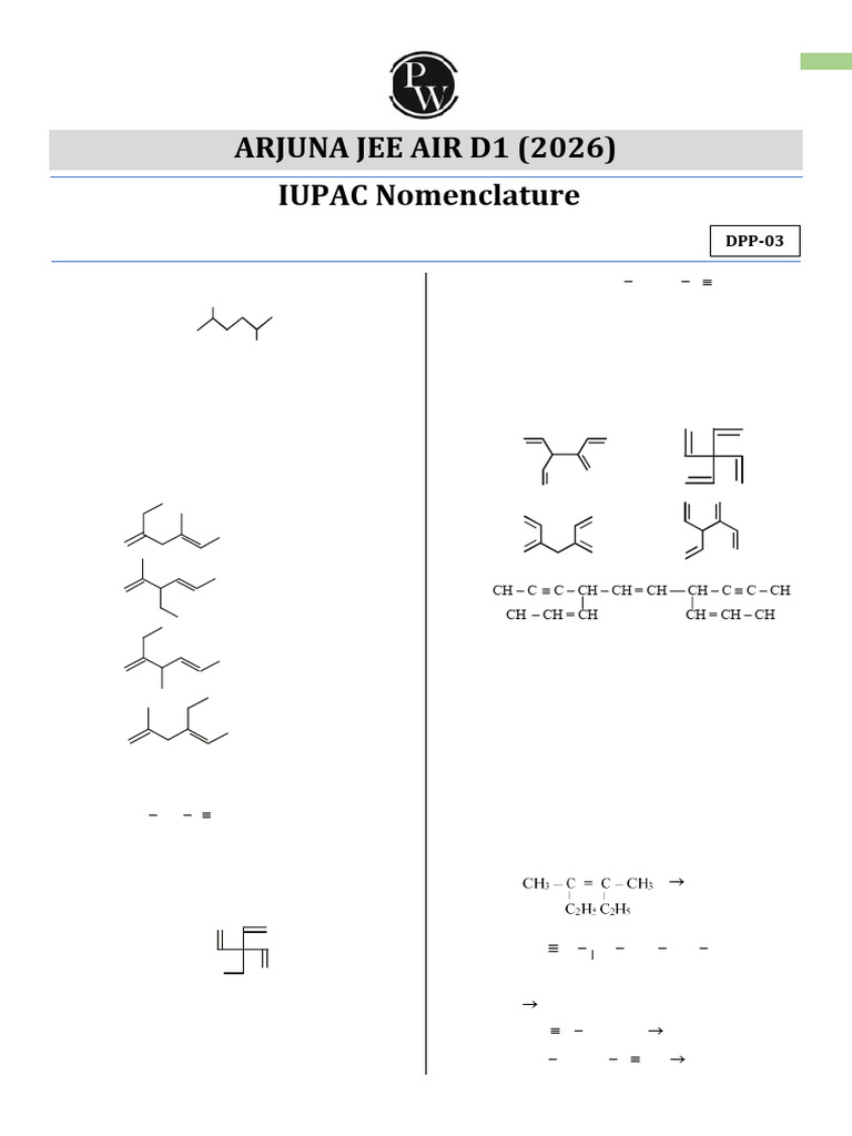 IUPAC Nomenclature DPP 03 of Lec 04 Arjuna JEE AIR 241116 101934 | PDF | Organic Compounds ...