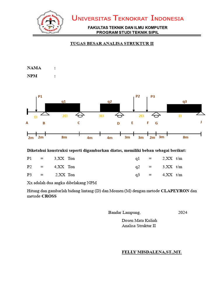 Soal Tugas Besar Analisa Struktur II 2024 | PDF