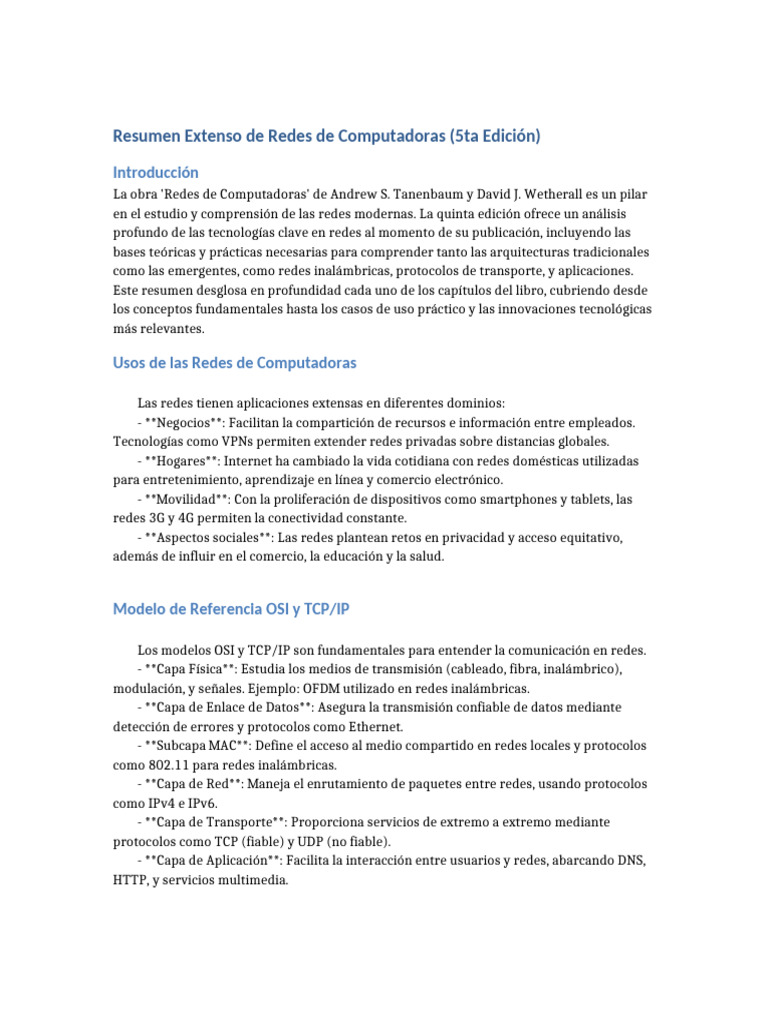 Resumen de Redes de Computadoras Tanenbaum | PDF | Red de computadoras ...