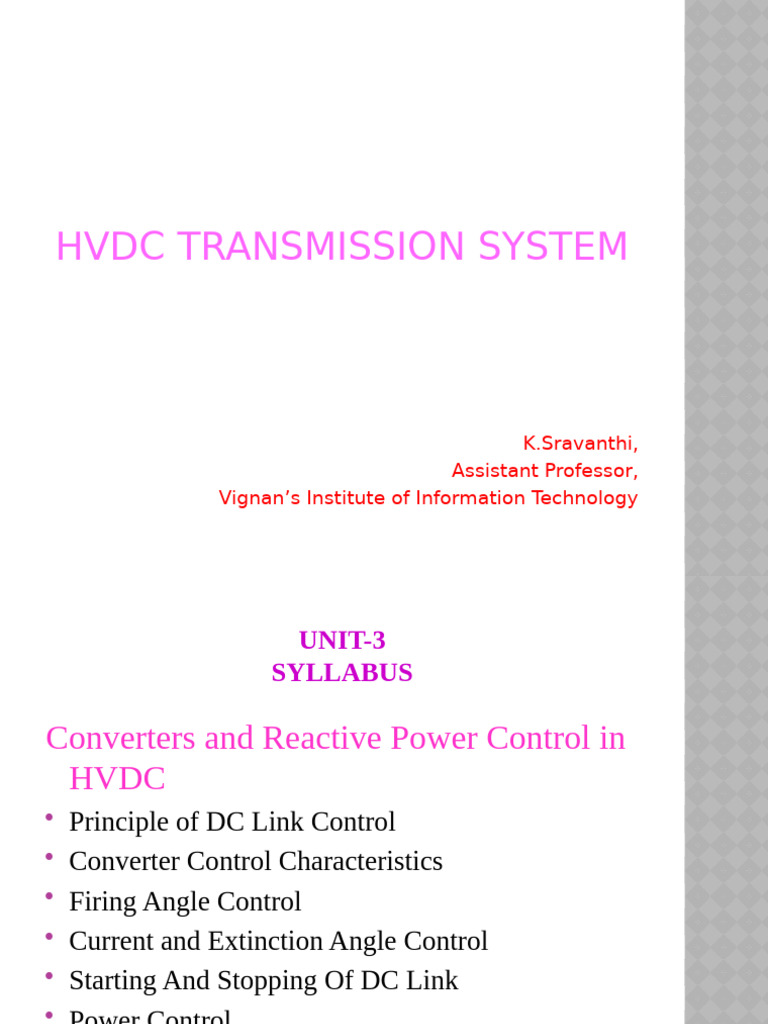 HVDC UNIT-3 PPT ONLINE CLASS V4 Final | PDF | High Voltage Direct Current | Power Inverter