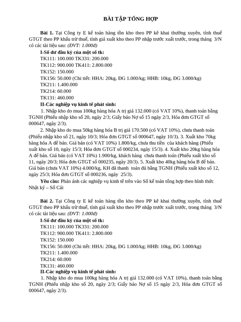 Bai Tap Tong Hop 2024 | PDF