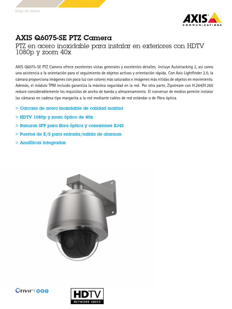 Datasheet Axis q6075 Se PTZ Camera Es ES 402121 | PDF | Vídeo | Informática
