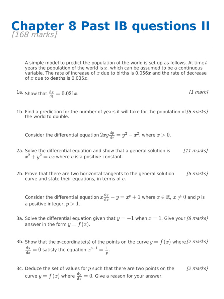 Diff Equation MS Series Chapter 8 Past IB Questions II September 2020 ...