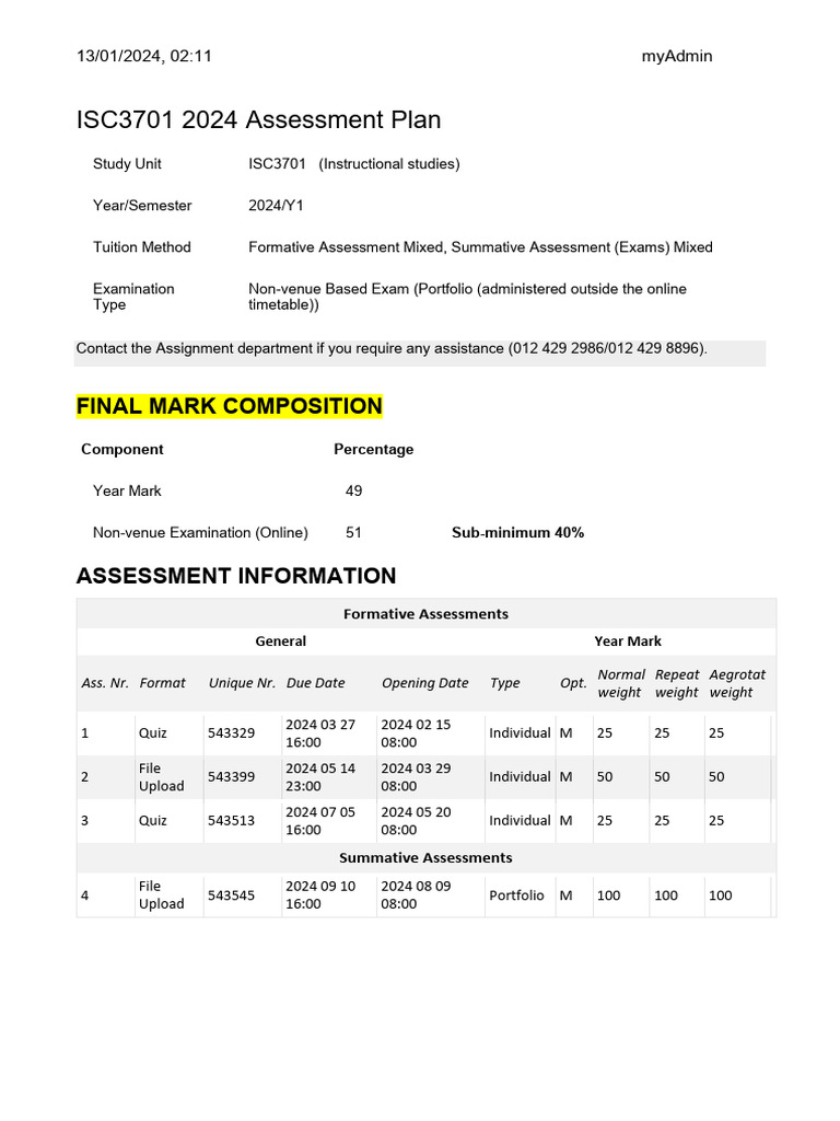 AssessmentPlan 2024 Uploaded 13012024 | PDF