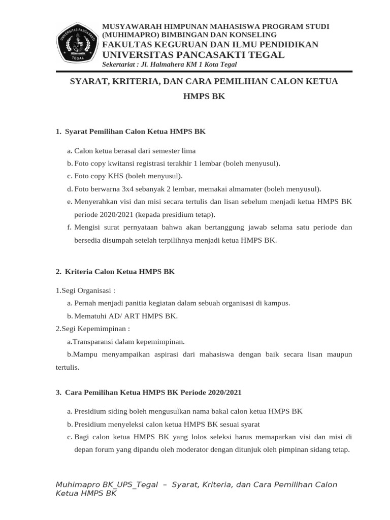 Syarat, Kriteria, Dan Cara Pemilihan Ketua HMPS | PDF