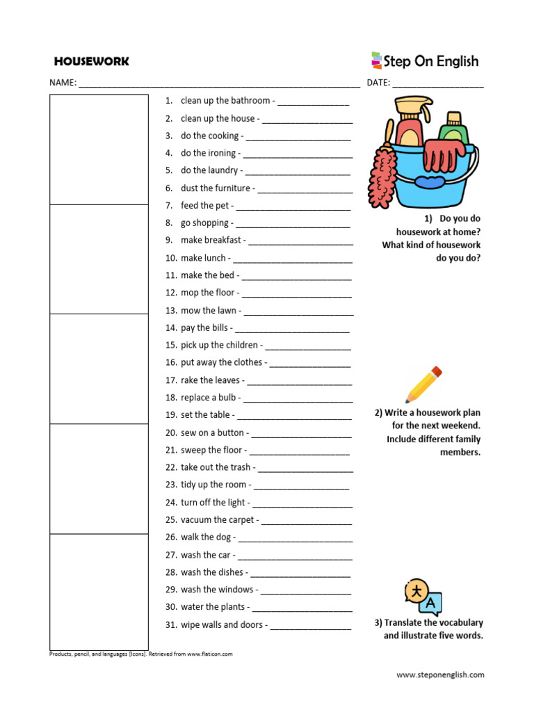 Housework Exercise | PDF | Domestic Life | Secondary Sector Of The Economy
