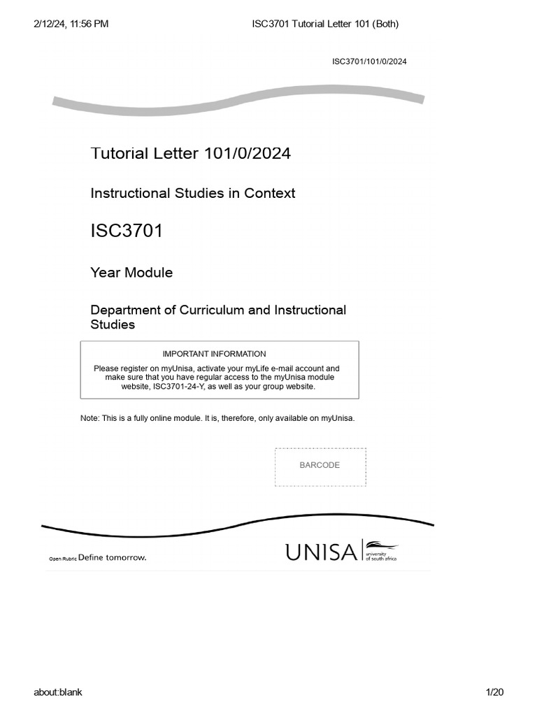 ISC3701 Tutorial Letter 101 (Both) | PDF | Instructional Design | Learning