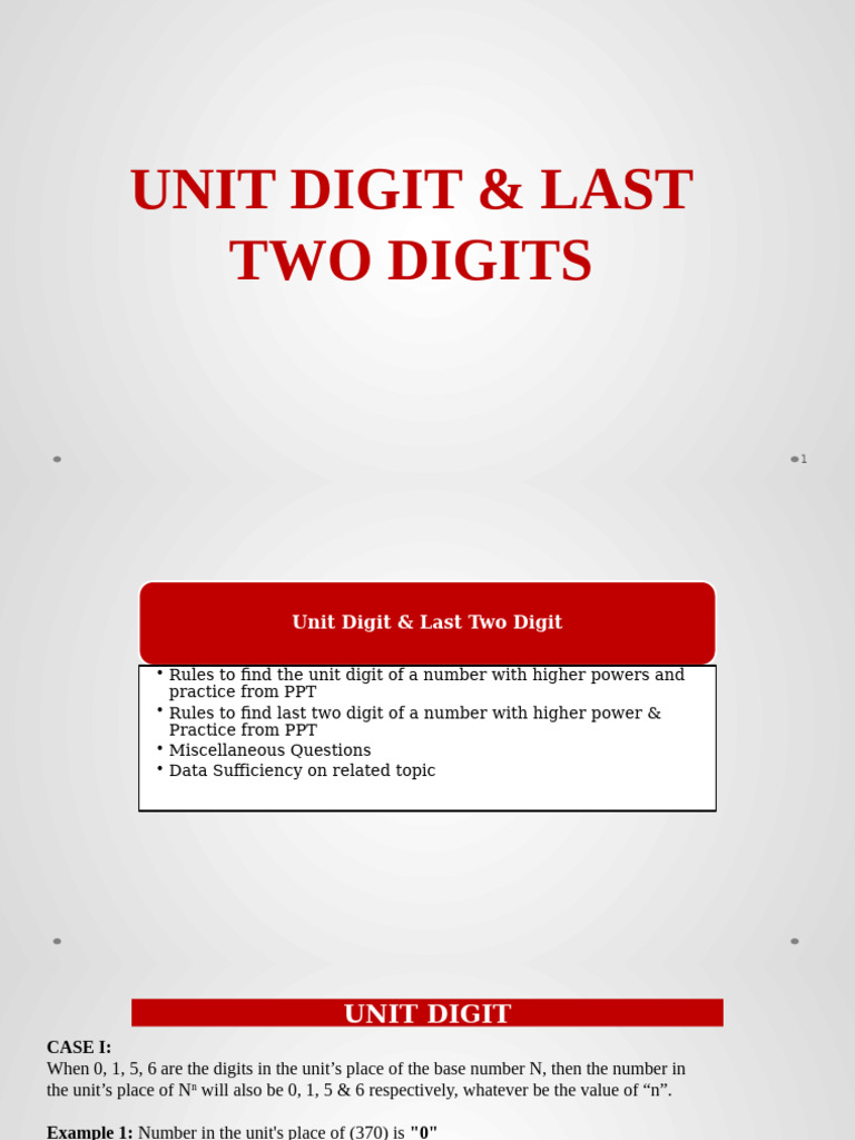 Unit and Last Two Digits - 21TDT661663 | PDF | Mathematics | Arithmetic