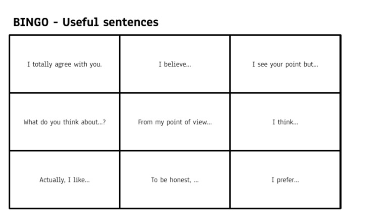 Bingo Useful Sentences | PDF