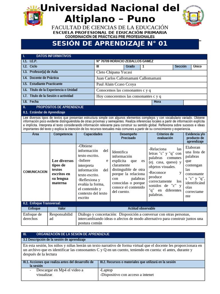 2024-II Esquema de Sesion de Aprendizaje Aprobado | PDF | Maestros | Aprendizaje
