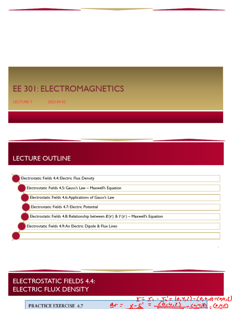 EE 301 Electromagnetics Lecture 7 - Electric Potenti - 240906 - 124829 | PDF | Electrostatics ...
