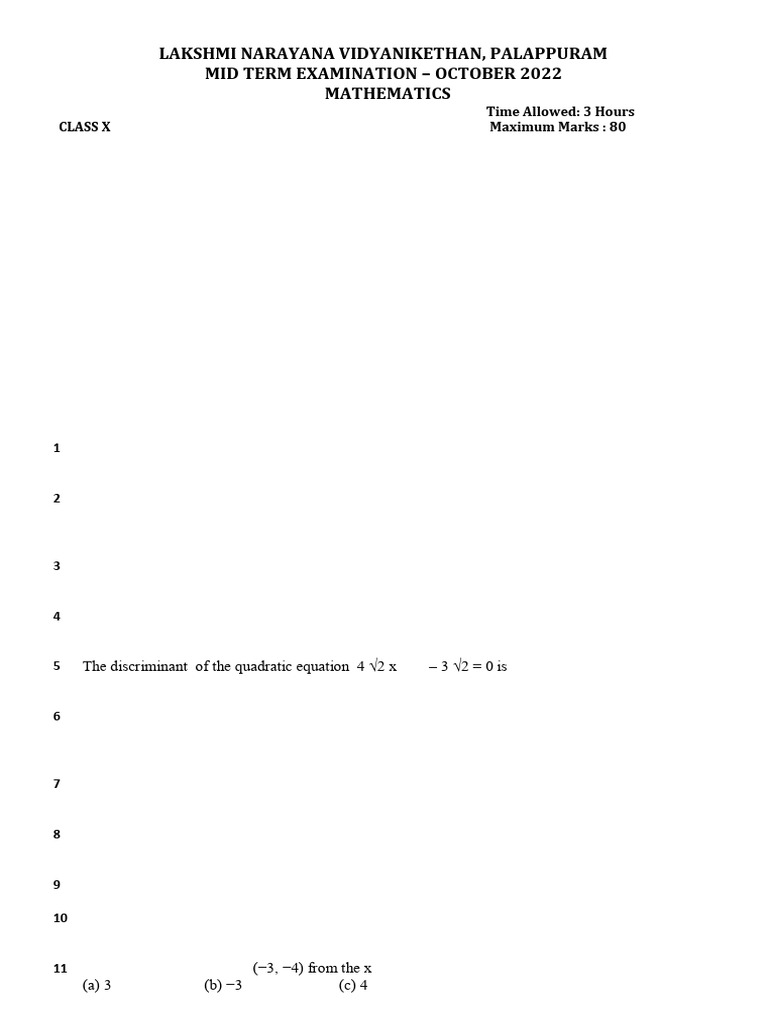 17-10-22 Modal Paper | PDF | Polynomial | Quadratic Equation