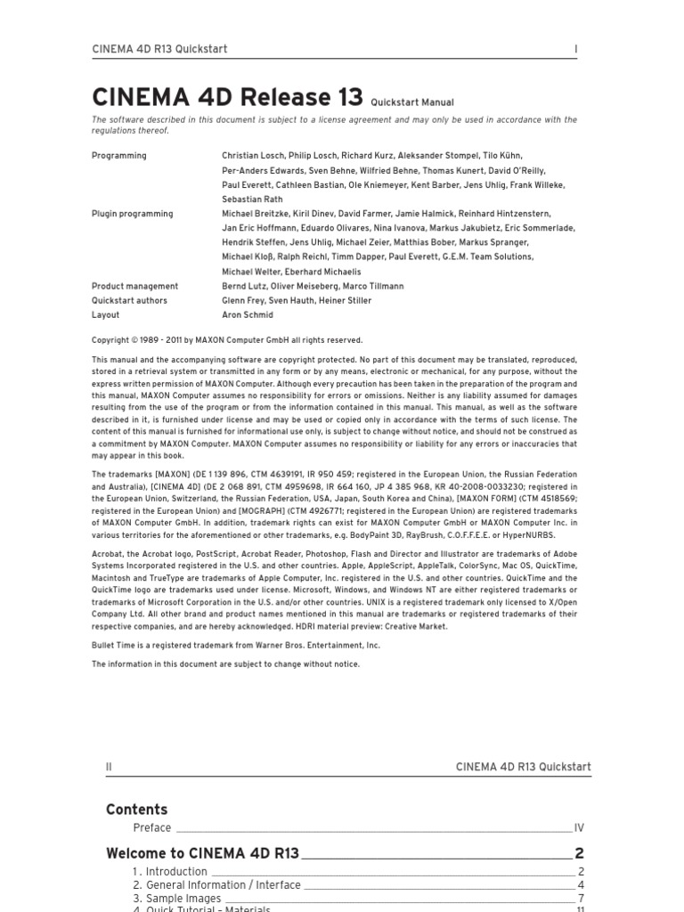 Quick Start C4D R13 US | PDF | Texture Mapping | Shadow