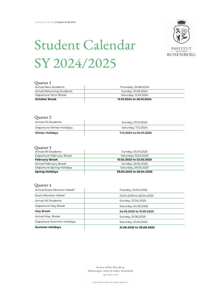 SY 2024-2025 Students Calendar | PDF