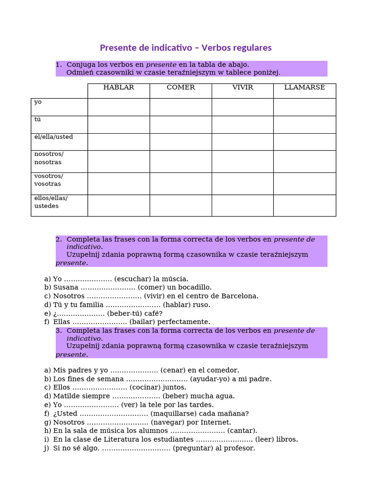 Presente de indicativo | PDF