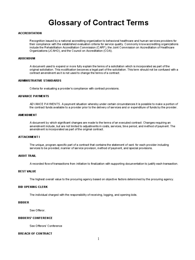 Contract Glossary | PDF | Contractual Term | Request For Proposal