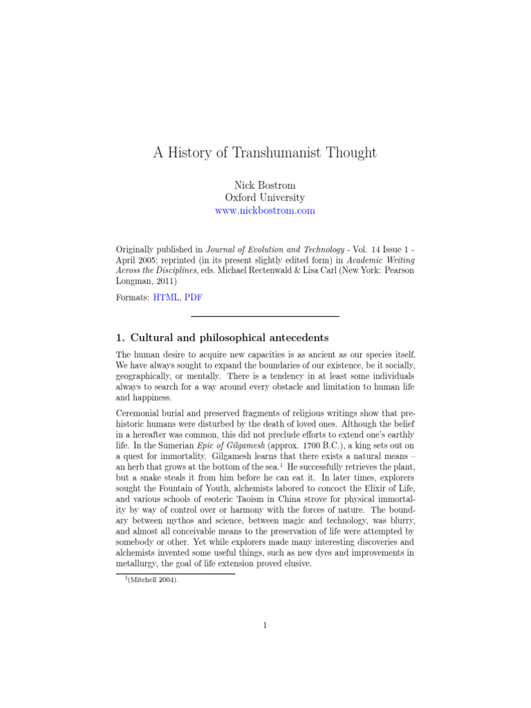 A History of Transhumanist Thought | PDF | Technological Singularity ...