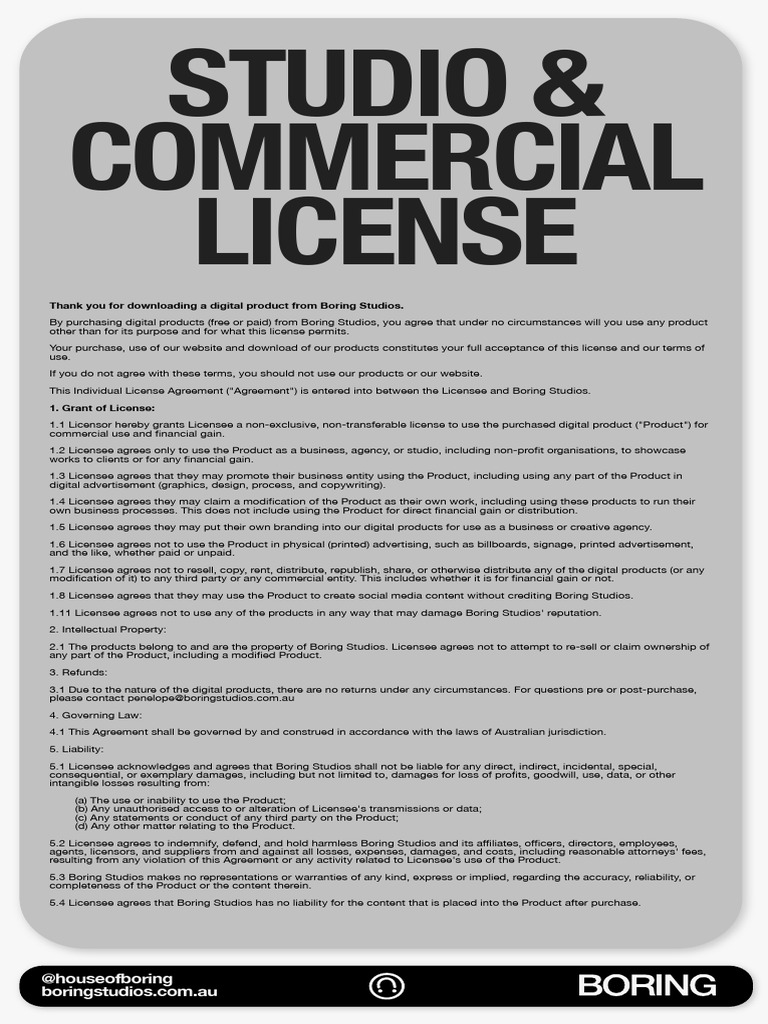 Studio & Commercial License-Boring Studios | PDF | License | Private Law