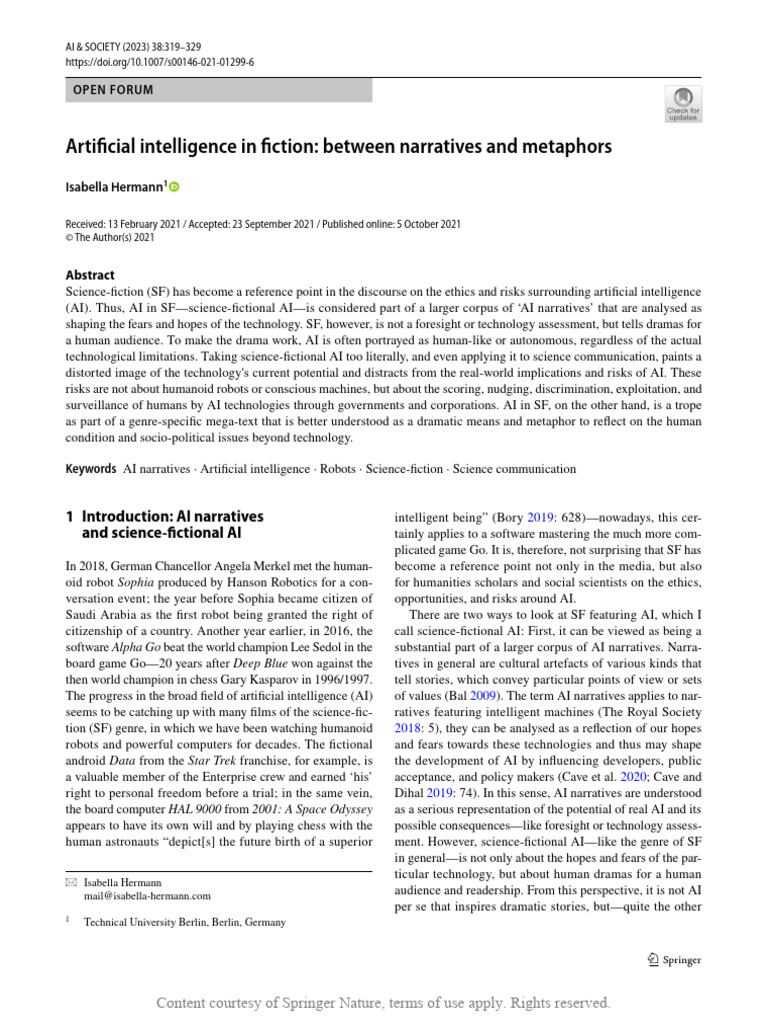 AI in Fiction: Narratives & Metaphors | PDF | Artificial Intelligence ...