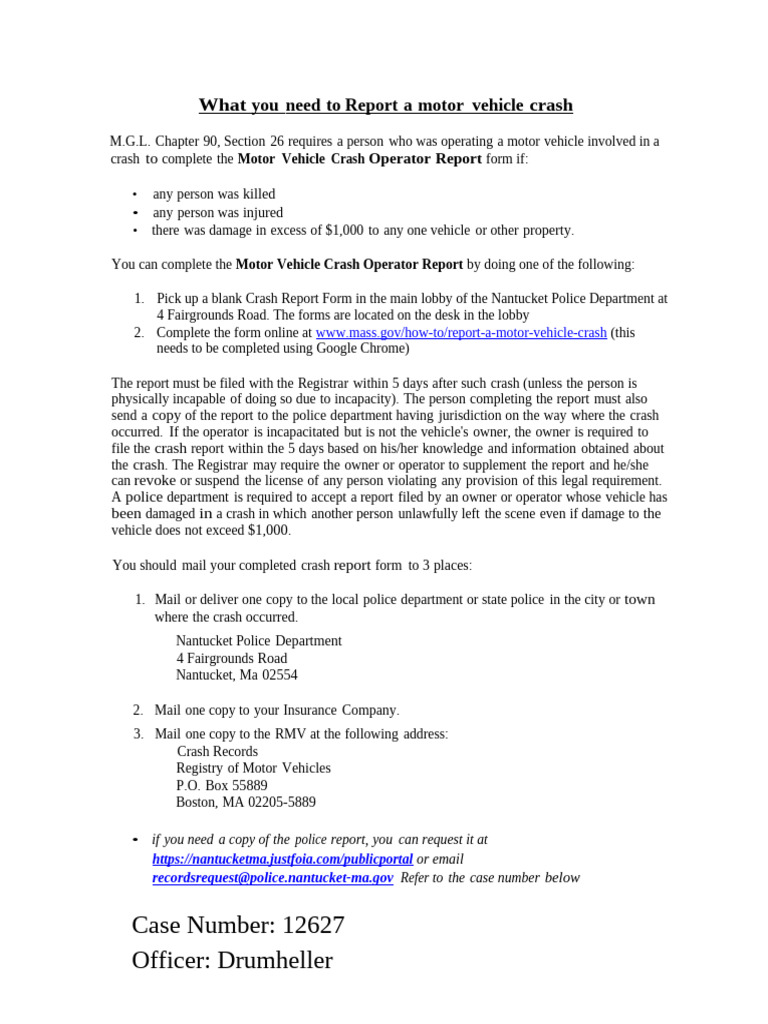 MA Crash Report Info | PDF | Road Transport | Land Transport