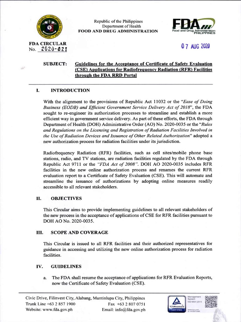 FDA Circular No. 2020 021 | PDF