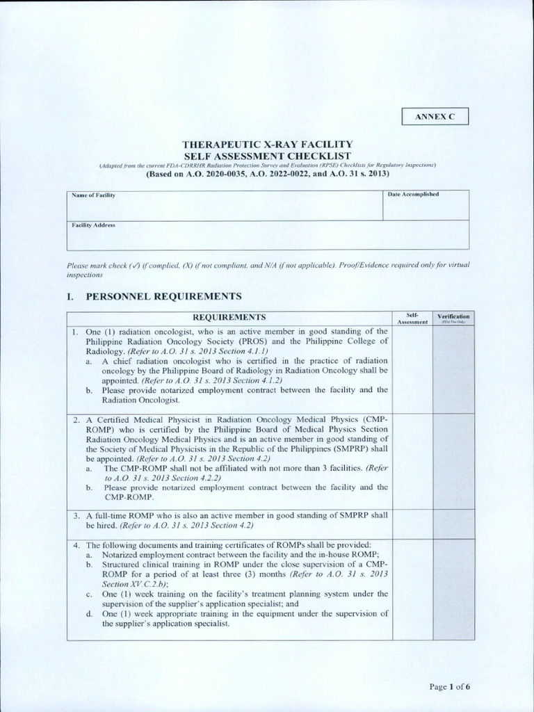Annex-C Self Assessment Checklist | PDF