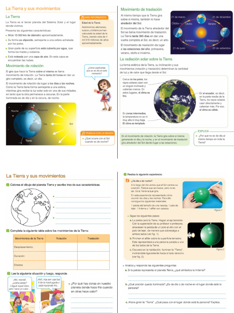 Ficha La Tierra y Sus Movimientos | PDF
