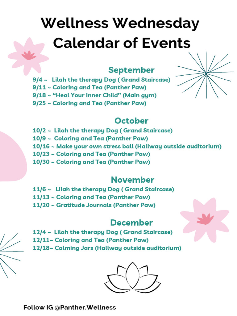 Wellness Wednesday Schedule Semester 1 | PDF | Cooking, Food & Wine