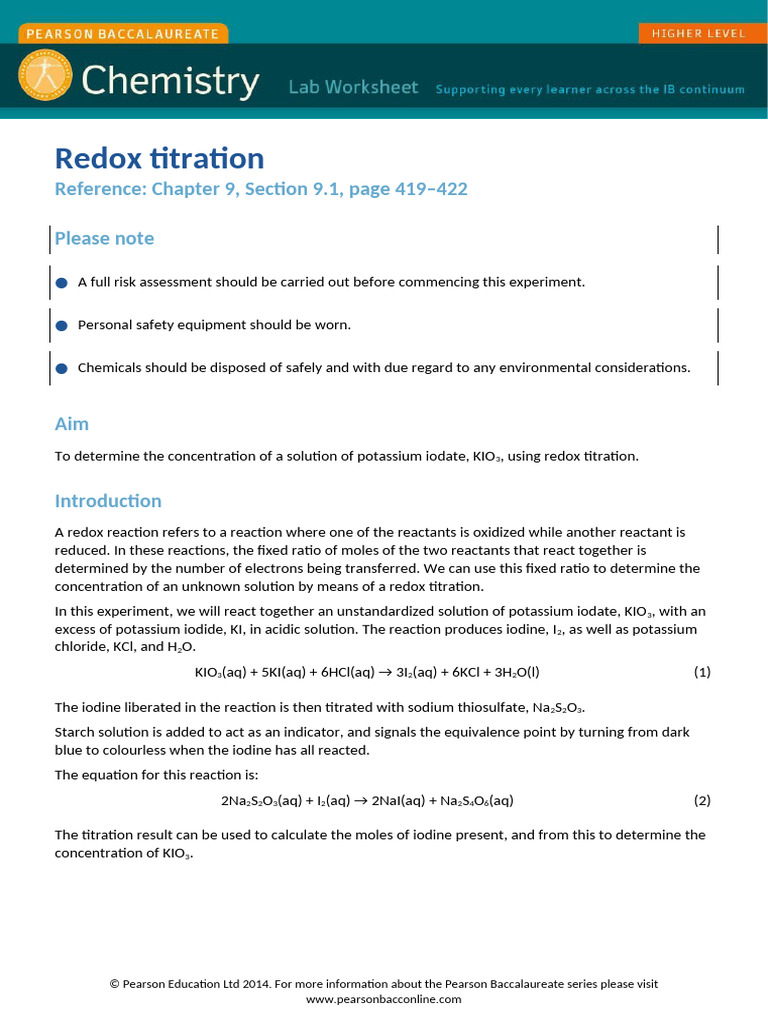 Redox Titration of Potassium Iodate | PDF | Titration | Chemistry